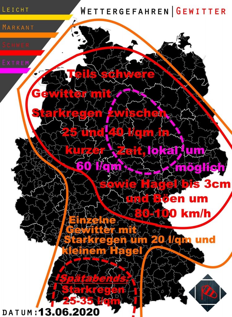 Unwetterwarnung - Gewitter mit Unwetterpotential 13.06.2020 ...